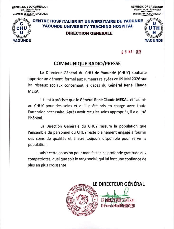 Le Général René Claude Meka n'est mort selon le Directeur du CHU